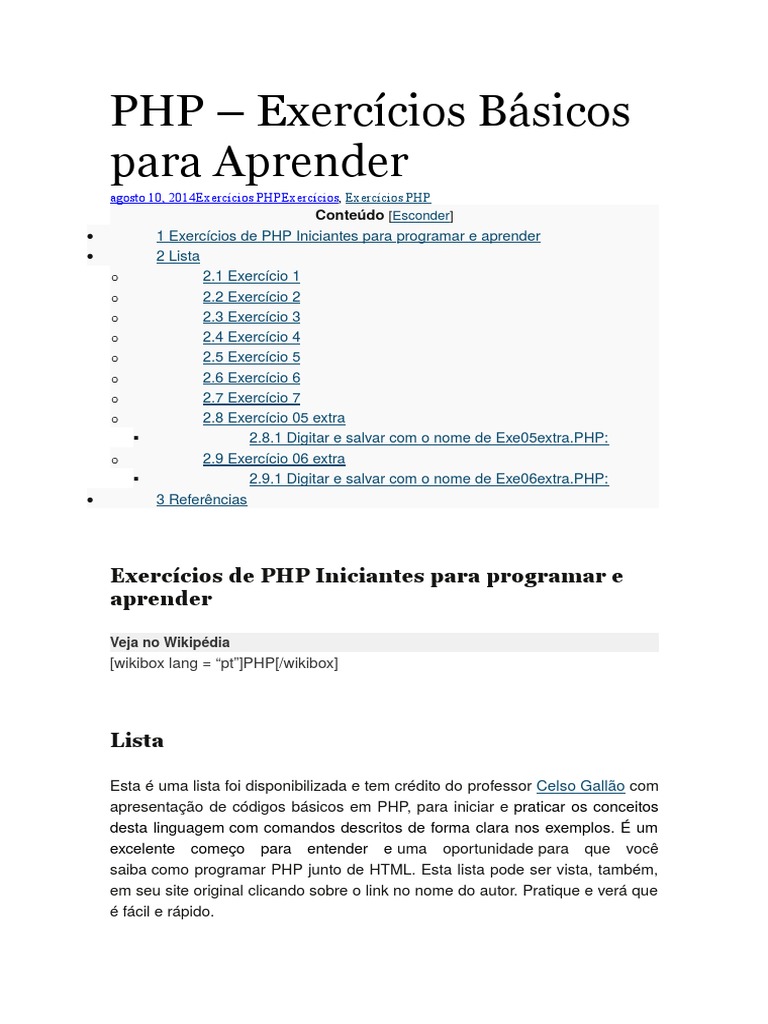 PHP Exercicios | PDF | Php | Html