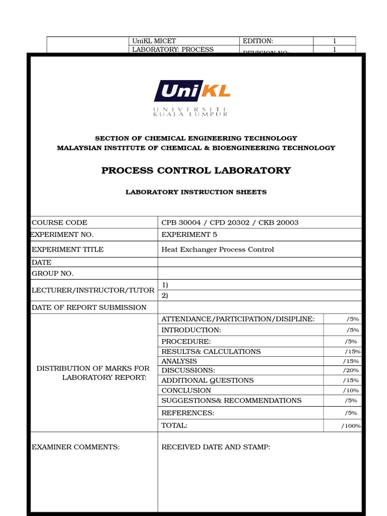 Heat Exchanger Control Lab Guide | PDF | Experiment | Valve
