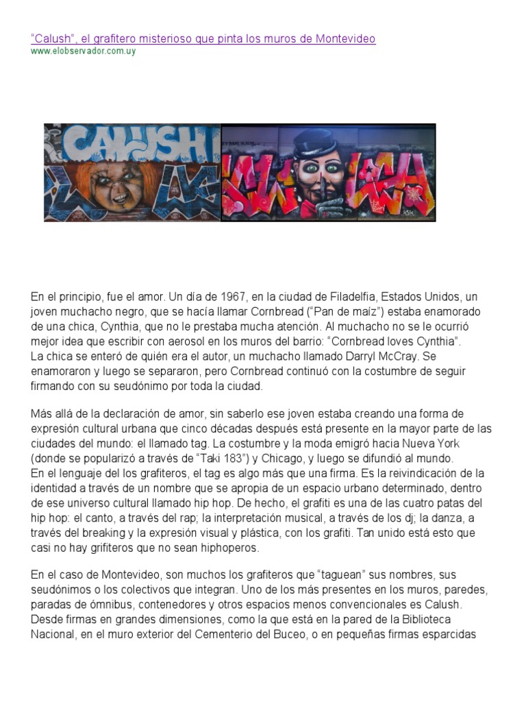 Calush: Grafitero de Montevideo y su legado | PDF | Pintada | Ocio