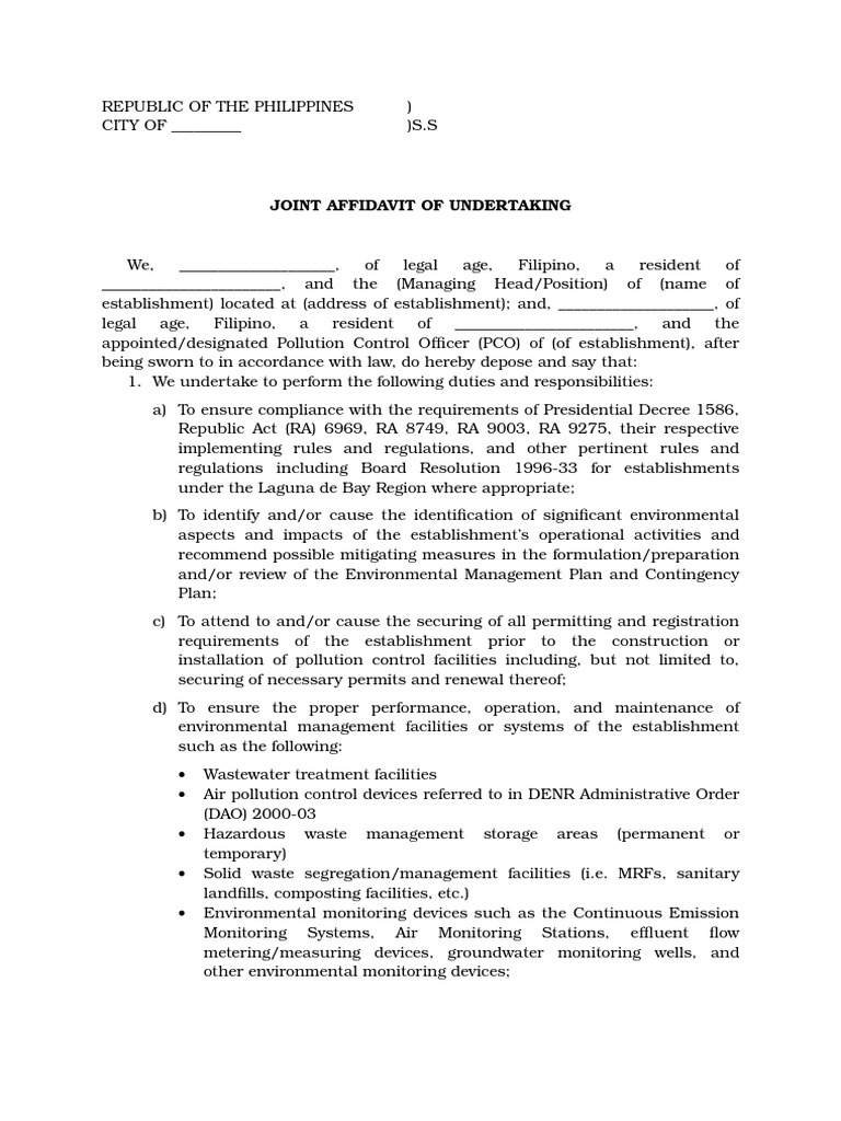 Affidavit of Joint Undertaking of The PCO | PDF | Environmental ...