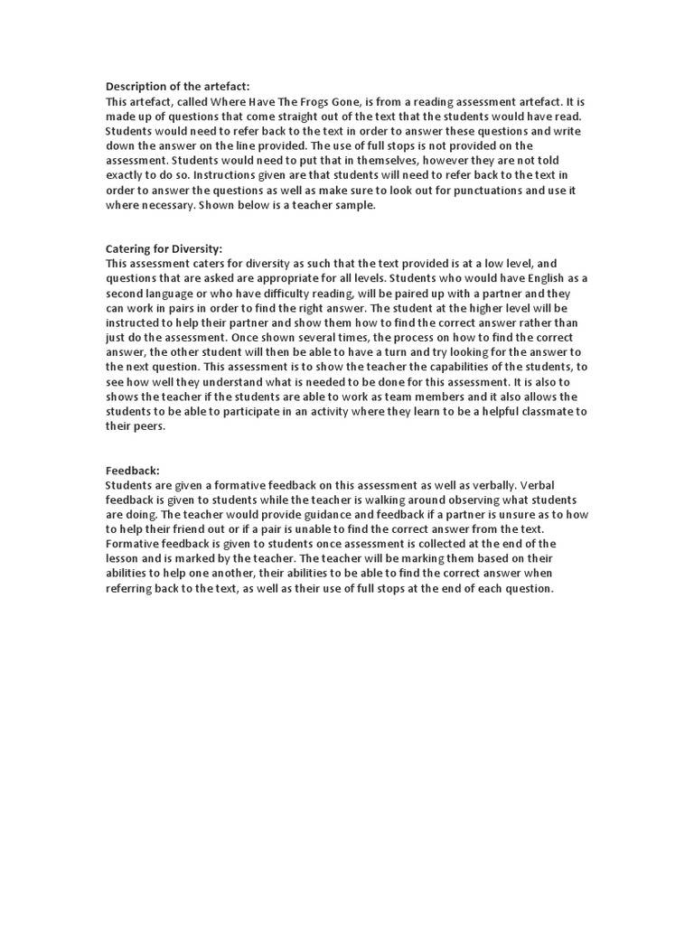 Artefact 2 | PDF | Educational Assessment | Quality Of Life