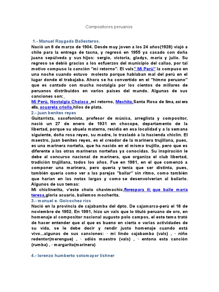 Compositores Peruanos 2° | PDF | Perú | Ocio