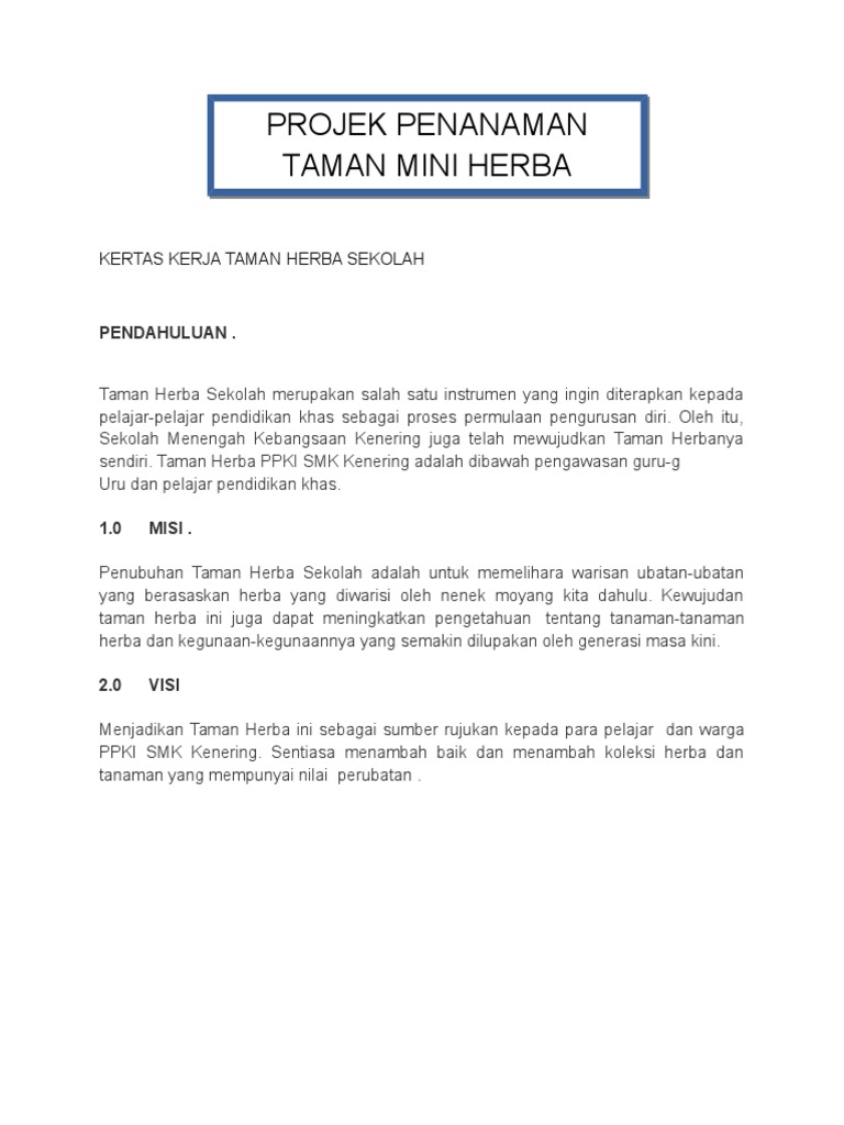 Kertas Kerja Taman Herba Sekolah | PDF