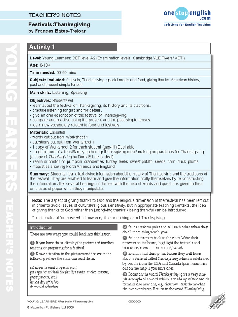 Young Learners - Thanksgiving | PDF | Linguistic Typology | Grammar