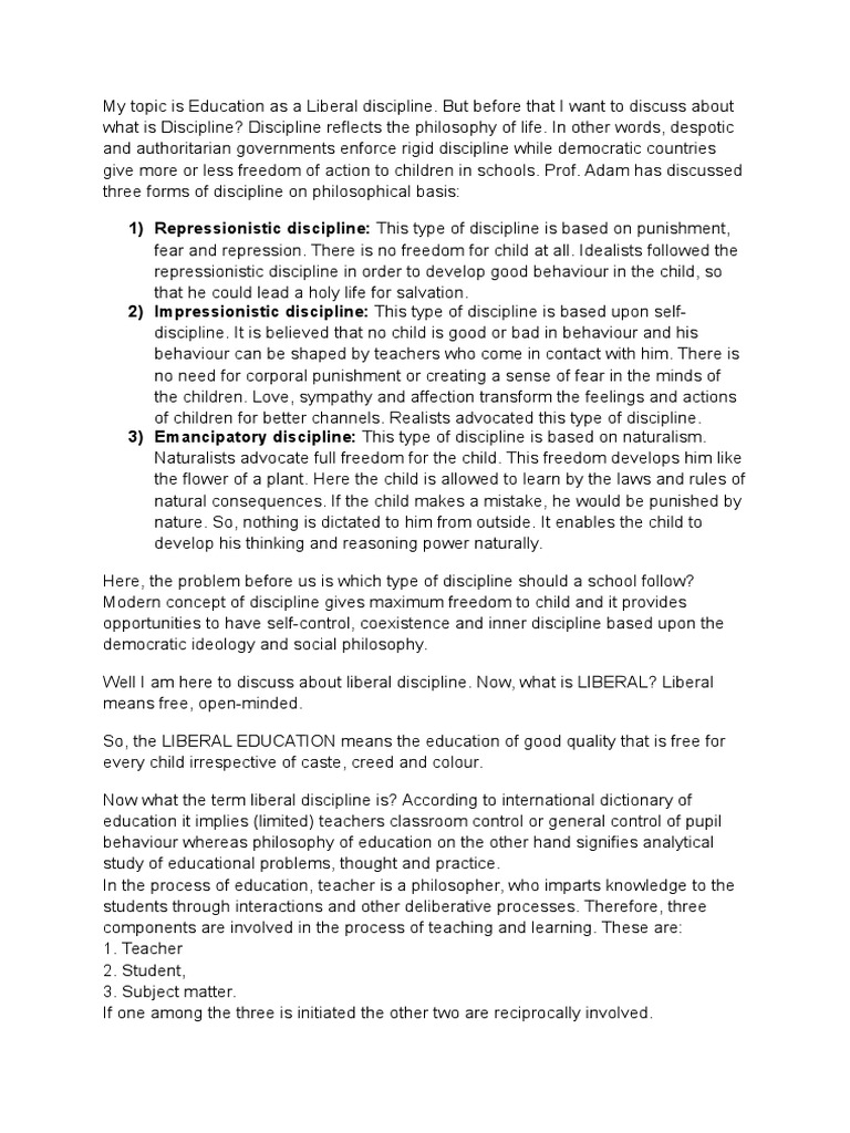 Education As A Liberal Discipline | PDF | Philosophy Of Education ...