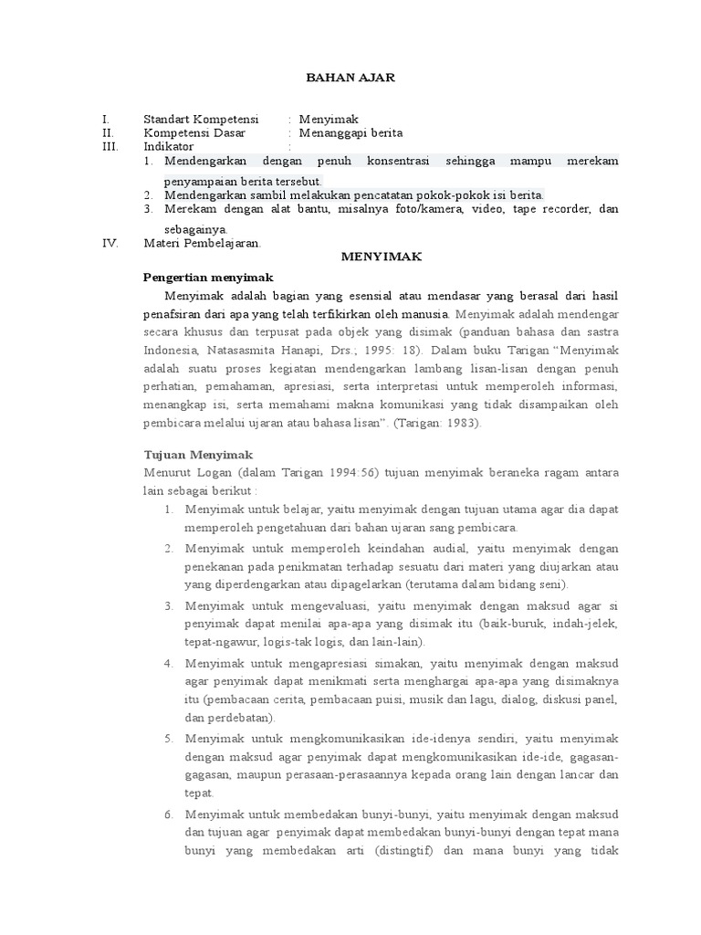 Bahan Ajar Menyimak | PDF