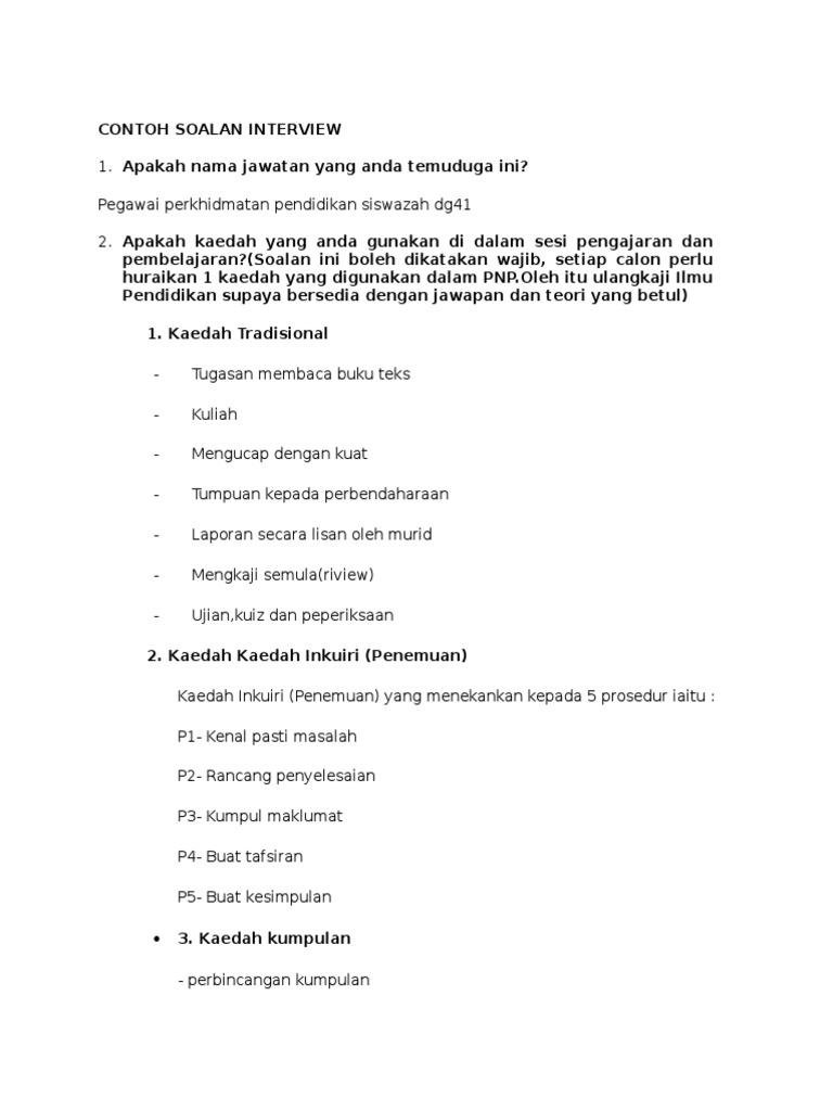 Contoh2 Soalan Interview | PDF