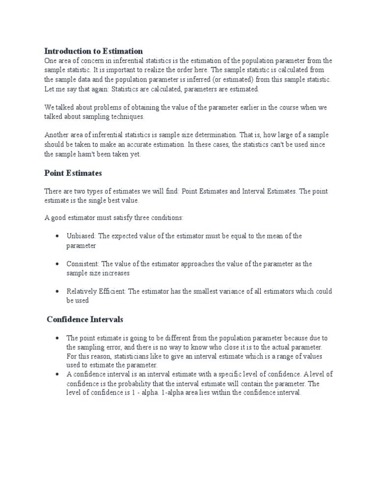 Introduction To Estimation | Download Free PDF | Sample Size ...