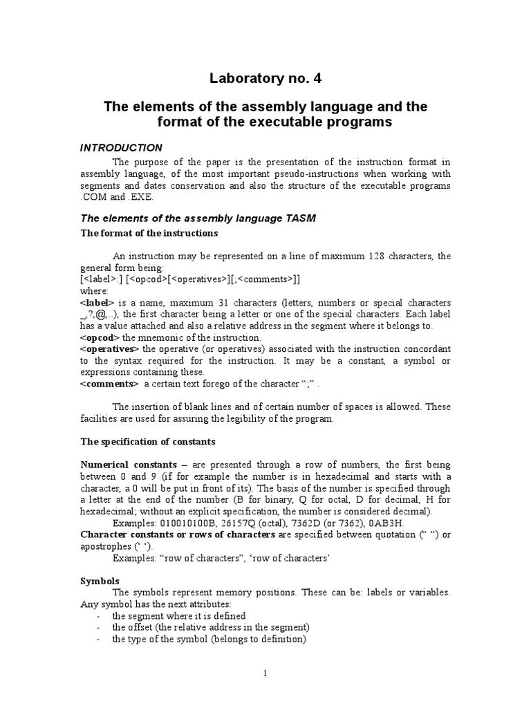 L4 The Elements of The Assembly Language and The Format of The ...