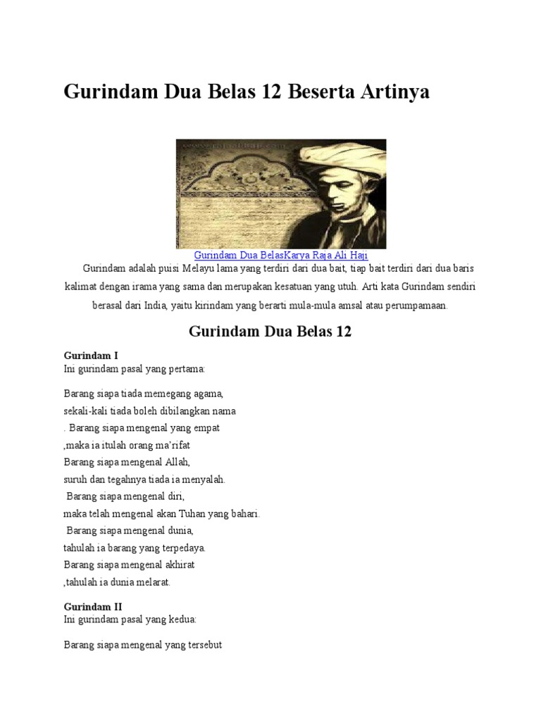 Gurindam Dua Belas 12 Beserta Artinya | PDF