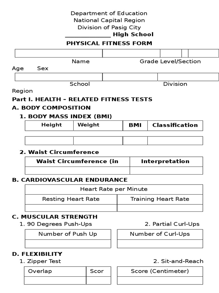Physical Fitness Form | PDF | Career & Growth | Wellness