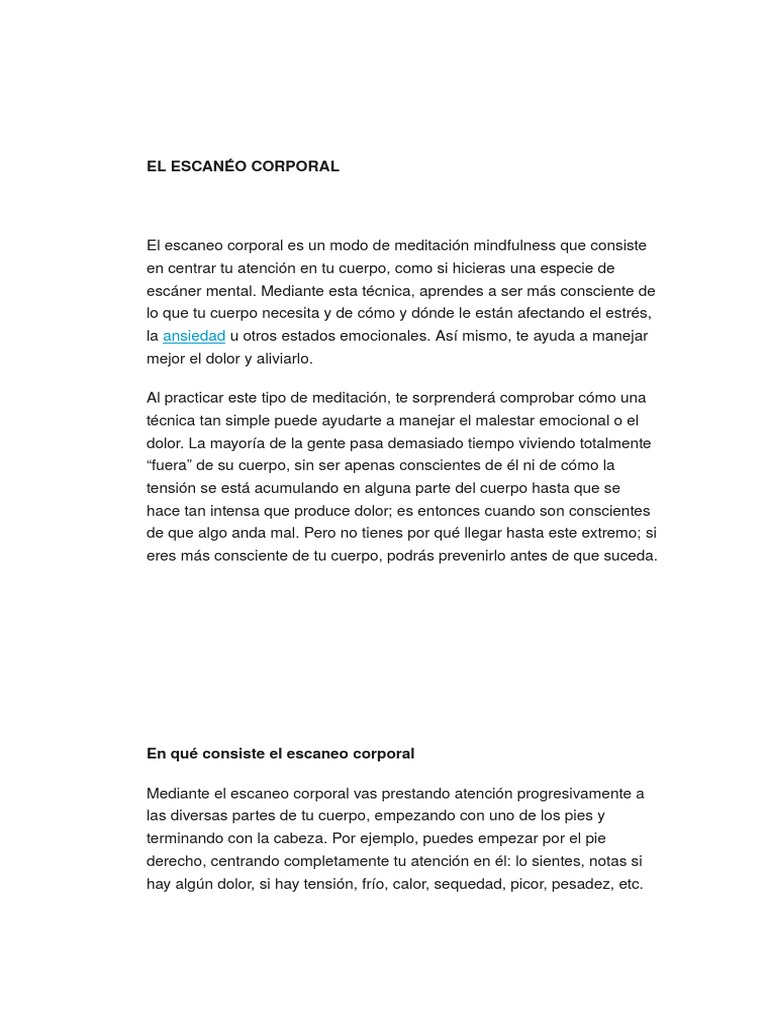 En Que Consiste y Como Realizar El Escanéo Corporal | PDF | Meditación ...
