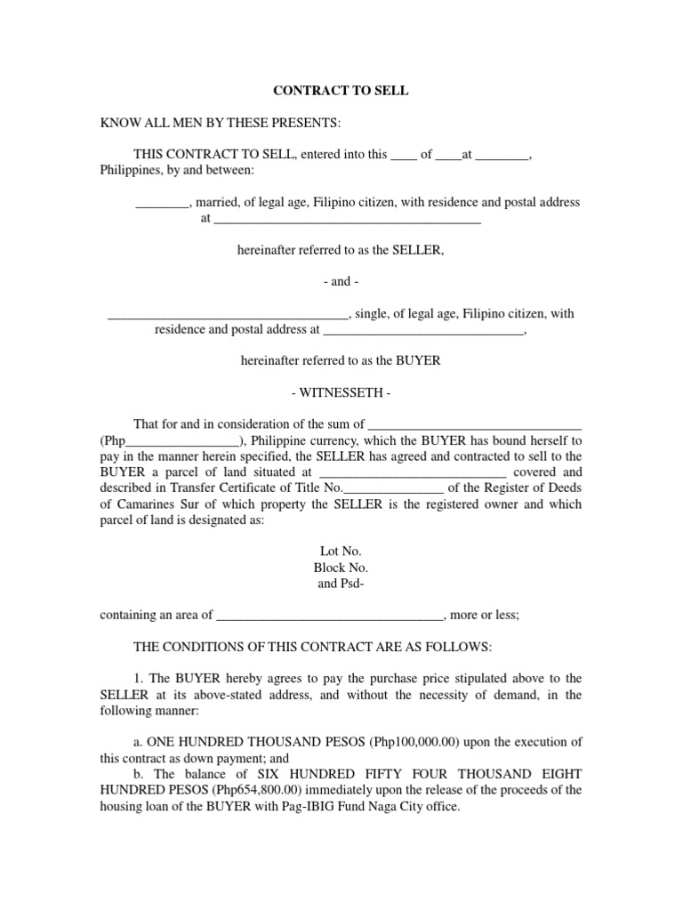 Contract To Sell SAMPLE | PDF | Law