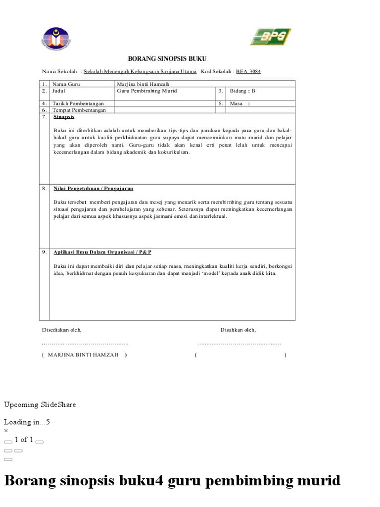 Borang Sinopsis Buku4 Guru Nin Pdf