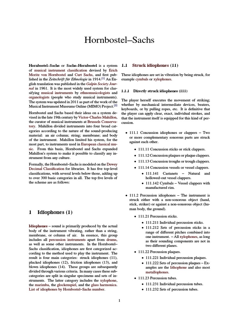 Hornbostel Sachs | PDF | Elementary Organology | Sound Technology