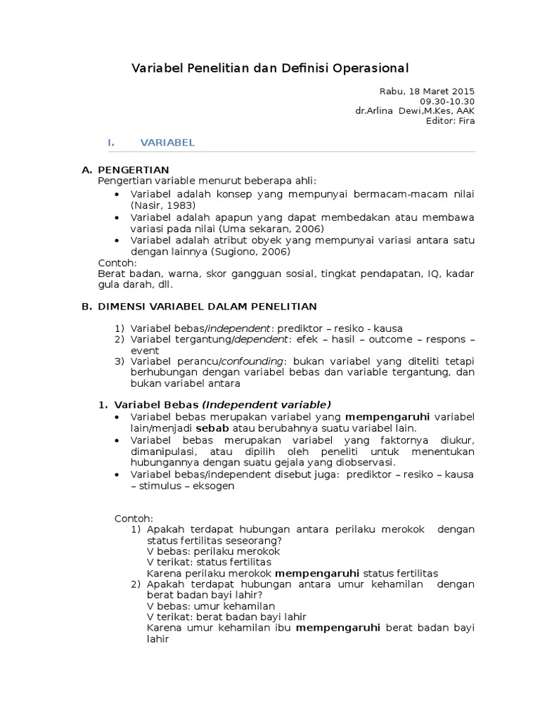 Variabel Penelitian dan Operasionalisasi | PDF | Karier & Perkembangan ...