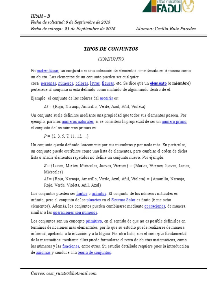 Tipos de Conjuntos | PDF | Conjunto (Matemáticas) | Lógica matemática