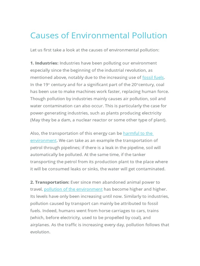 Causes of Environmental Pollution | Pollution | Natural Environment