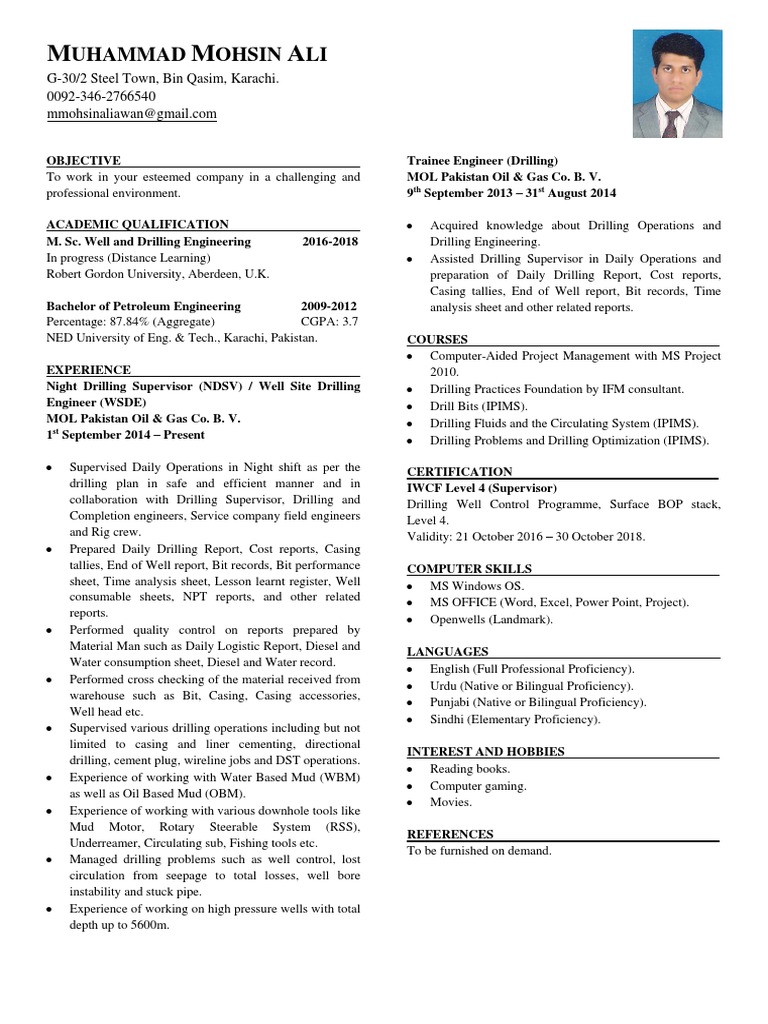 CV Mohsin | PDF | Oil Well | Drilling