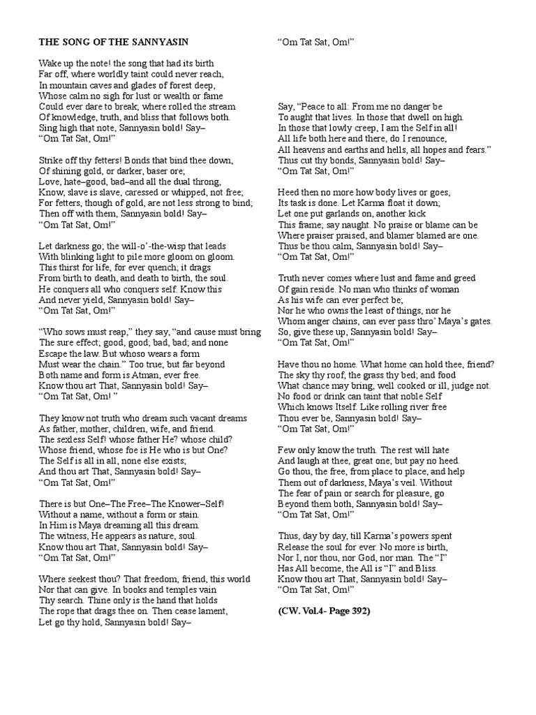 The Song of The Sannyasin-1 | PDF | Maya (Illusion) | Hindu Philosophy