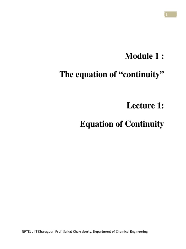 Lecture - 1 - Eqn of Continuity - UPDATED PDF | PDF | Continuum Mechanics | Fluid Dynamics