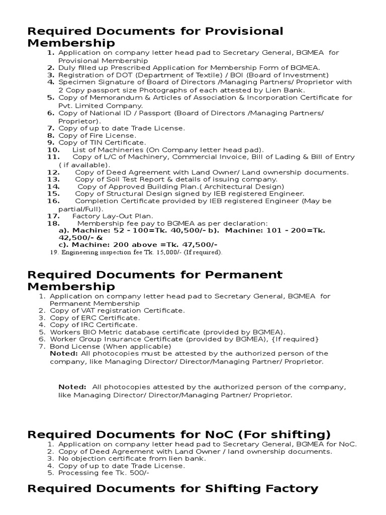 BGMEA Membership Application Guidelines | PDF | Seal (Emblem) | Invoice
