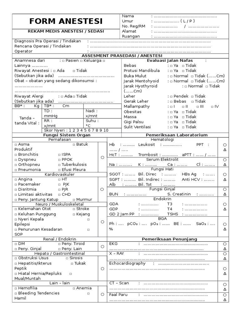 Form Anestesi | PDF