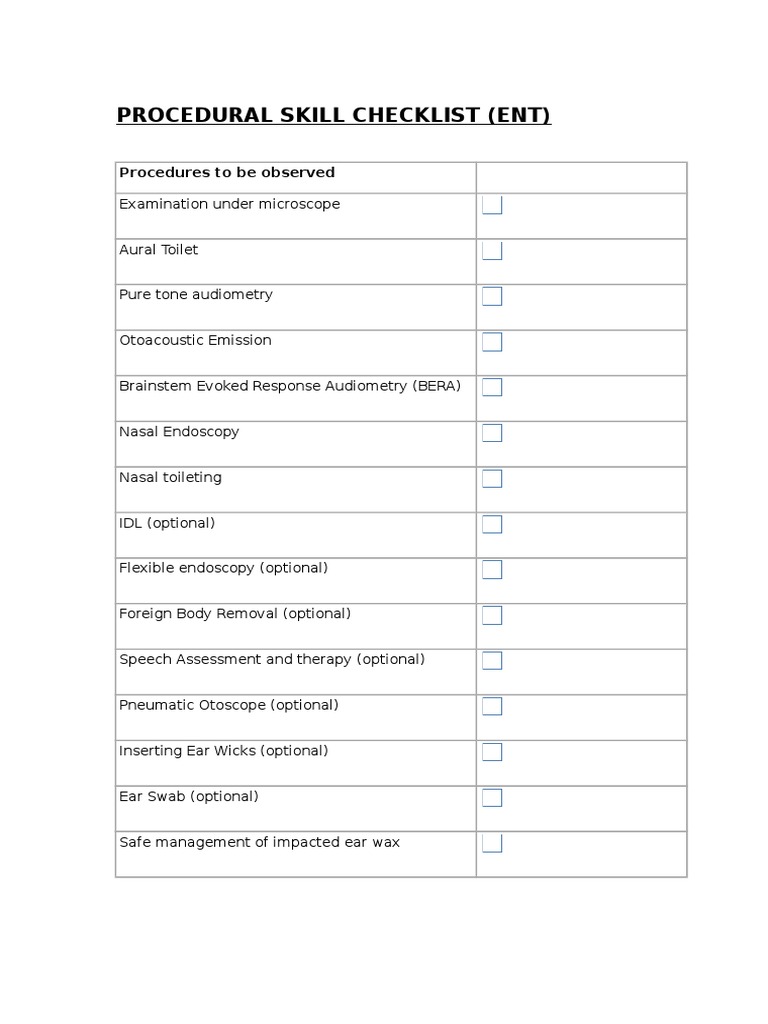 Procedural Skill Checklist | PDF