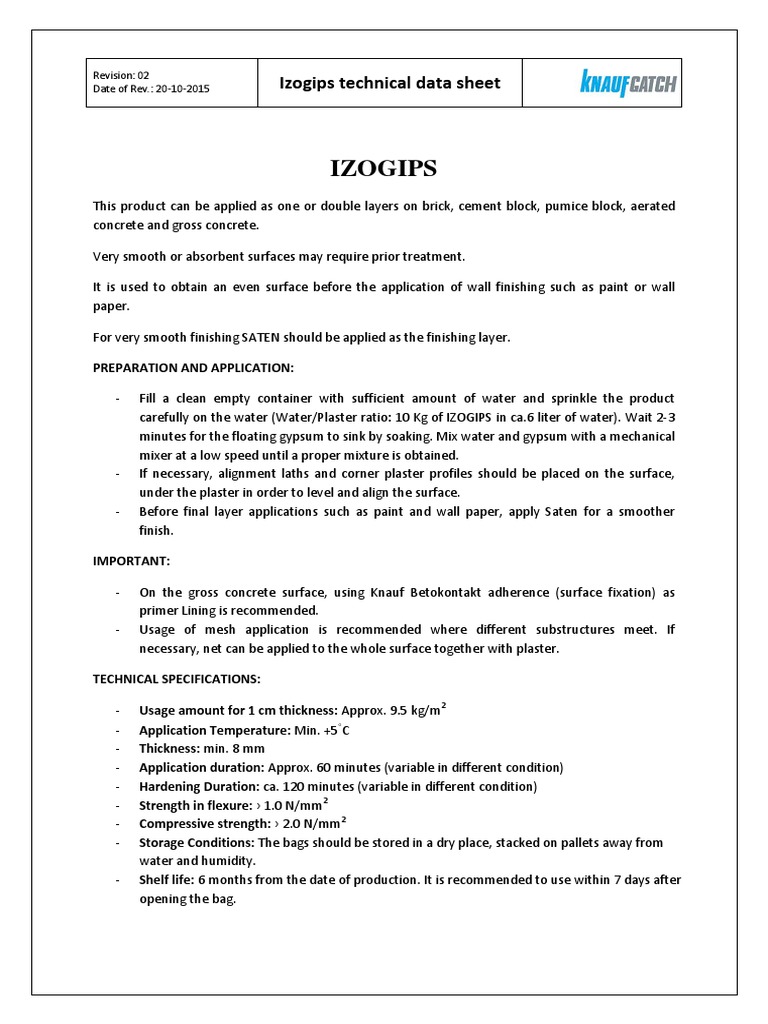 Izogips: Izogips Technical Data Sheet | PDF | Technology & Engineering