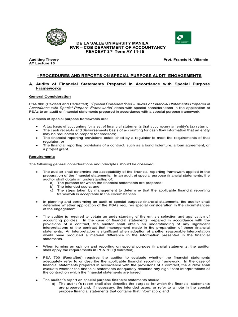 Audits of special purpose and single financial statements | PDF ...