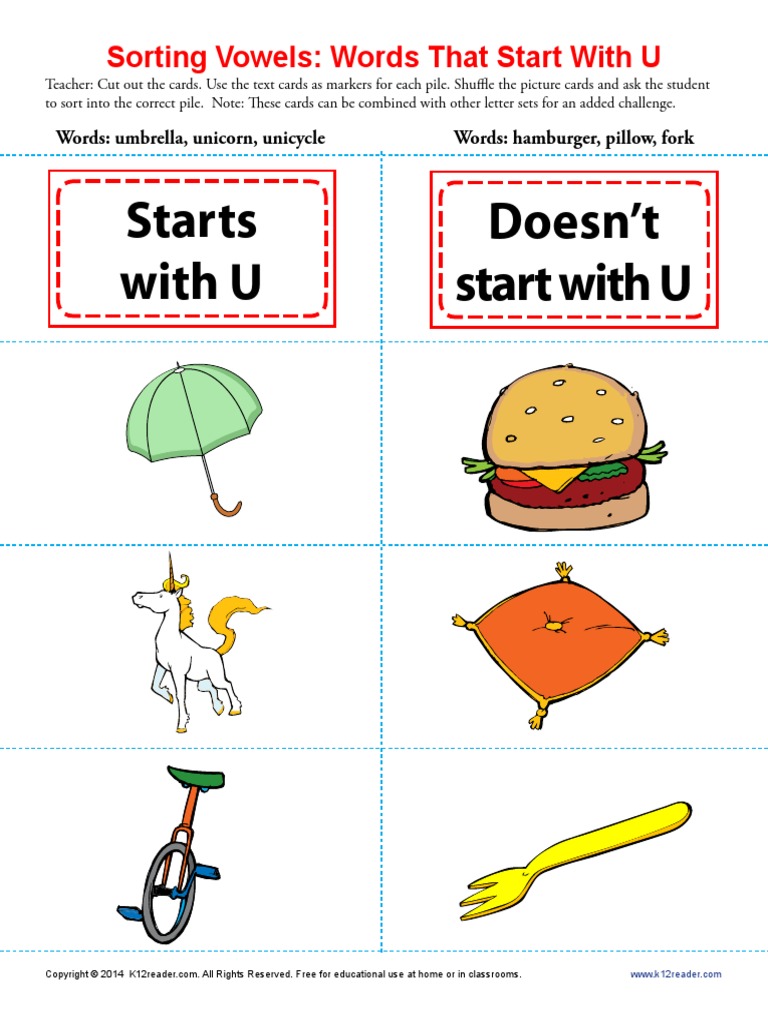 Sorting Vowels U | PDF | Language Arts & Discipline | Wellness
