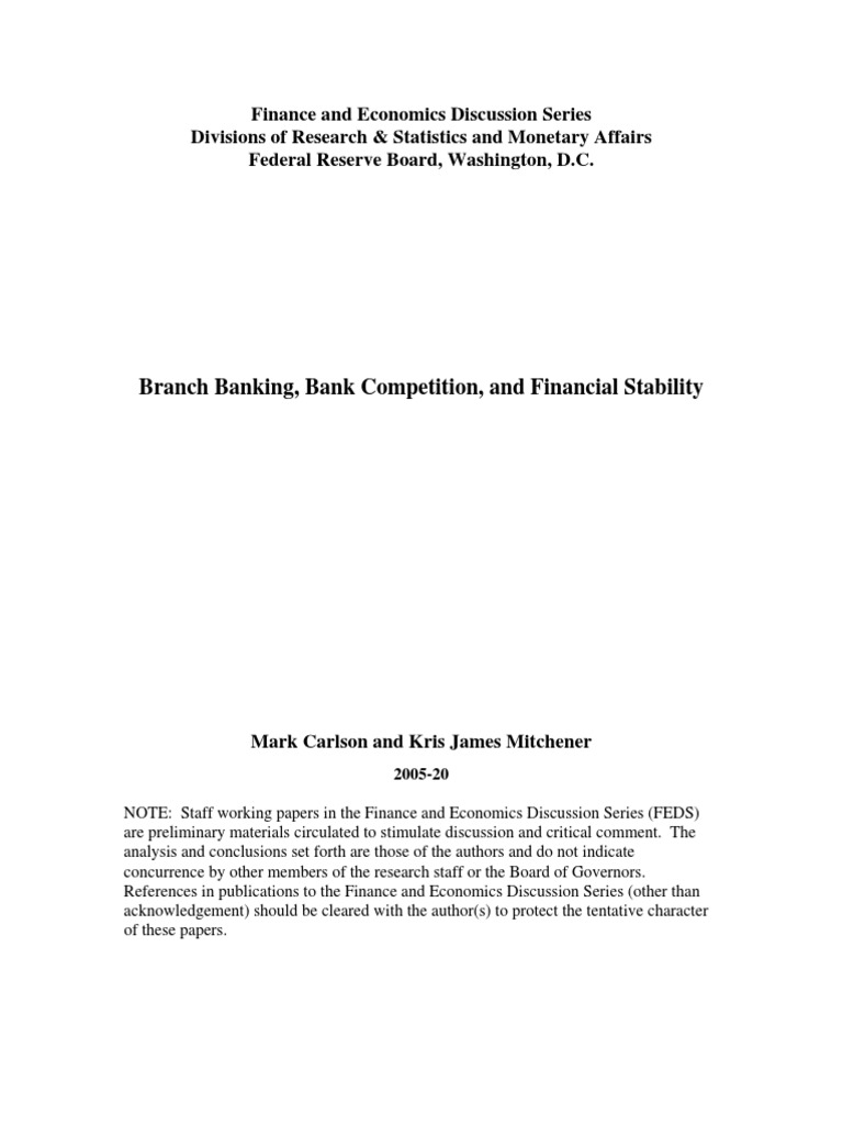 Branch Banking, Bank Competition, and Financial Stability | PDF