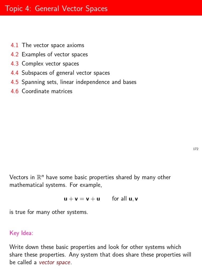 4-General Vector Spaces | Download Free PDF | Linear Subspace | Basis (Linear Algebra)