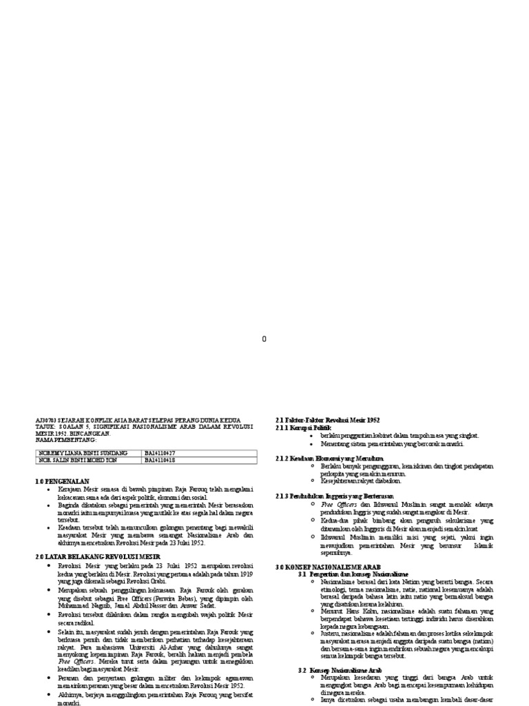 Revolusi Mesir 1952: Signifikansi Nasionalisme Arab | PDF