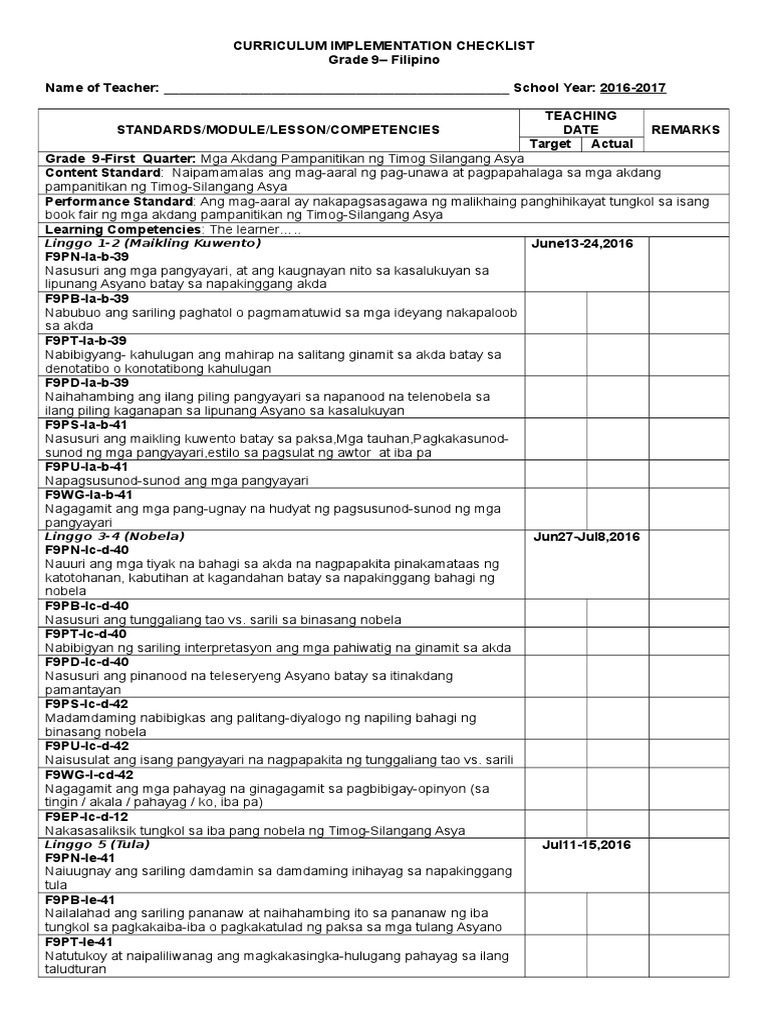 Grade 9 First Quarter