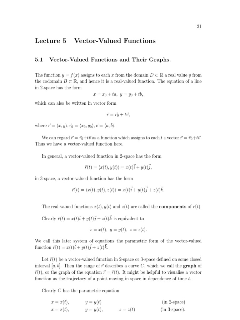 5 Vector Valued Functions | PDF | Derivative | Continuous Function