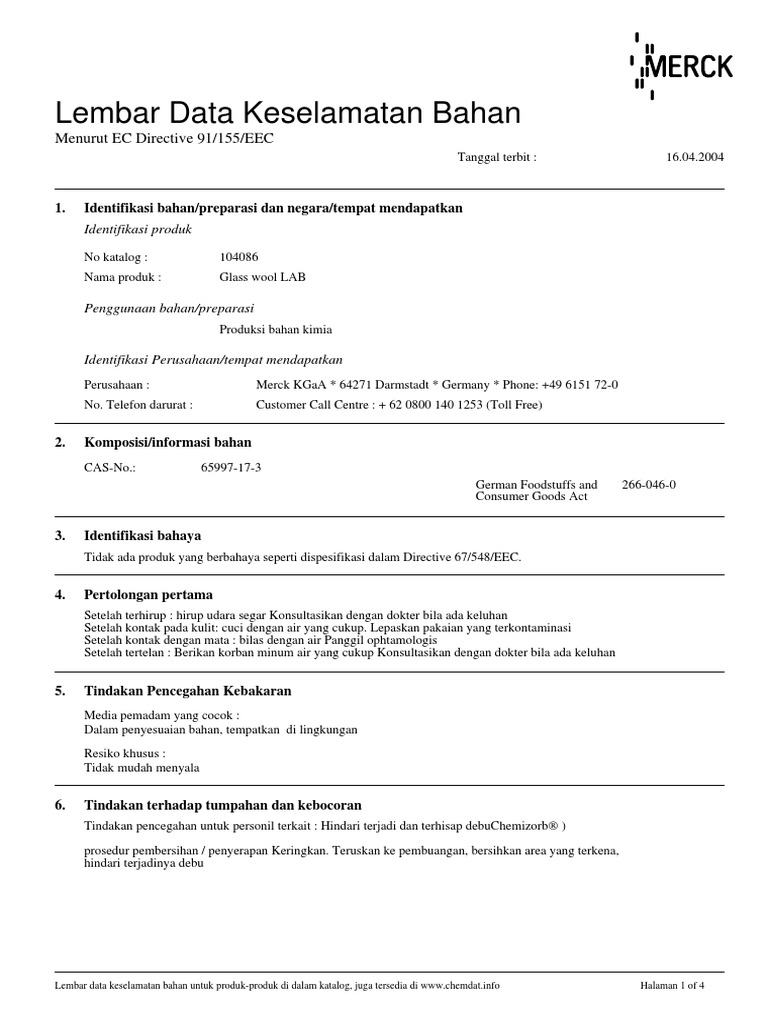 MSDS Glass Wool LAB dan Keamanannya | PDF
