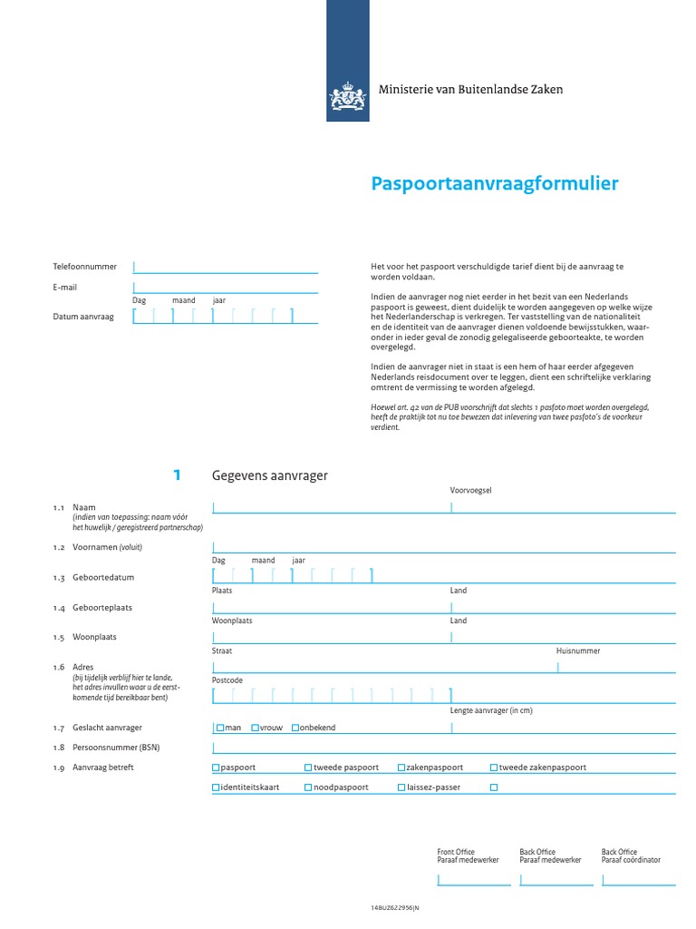 Paspoortaanvraagformulier 01-06-2016 | PDF