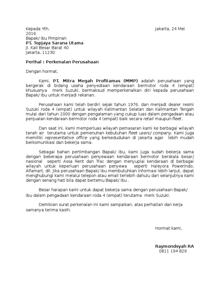 Surat Perkenalan Perusahaan | PDF