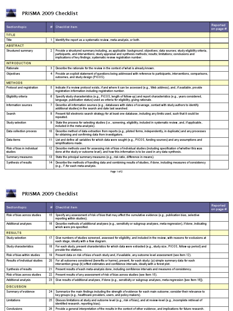 PRISMA 2009 Checklist PDF | PDF | Systematic Review | Meta Analysis