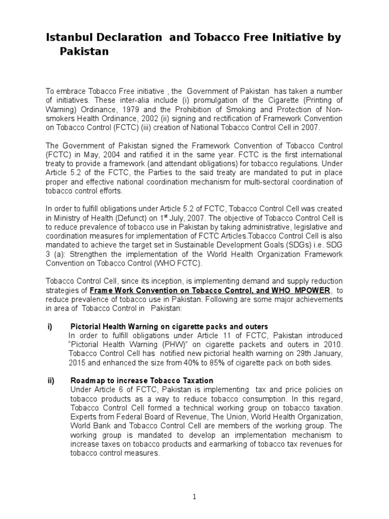 Istanbul Declaration and Tobacco Free Initiative by Pakistan | PDF ...