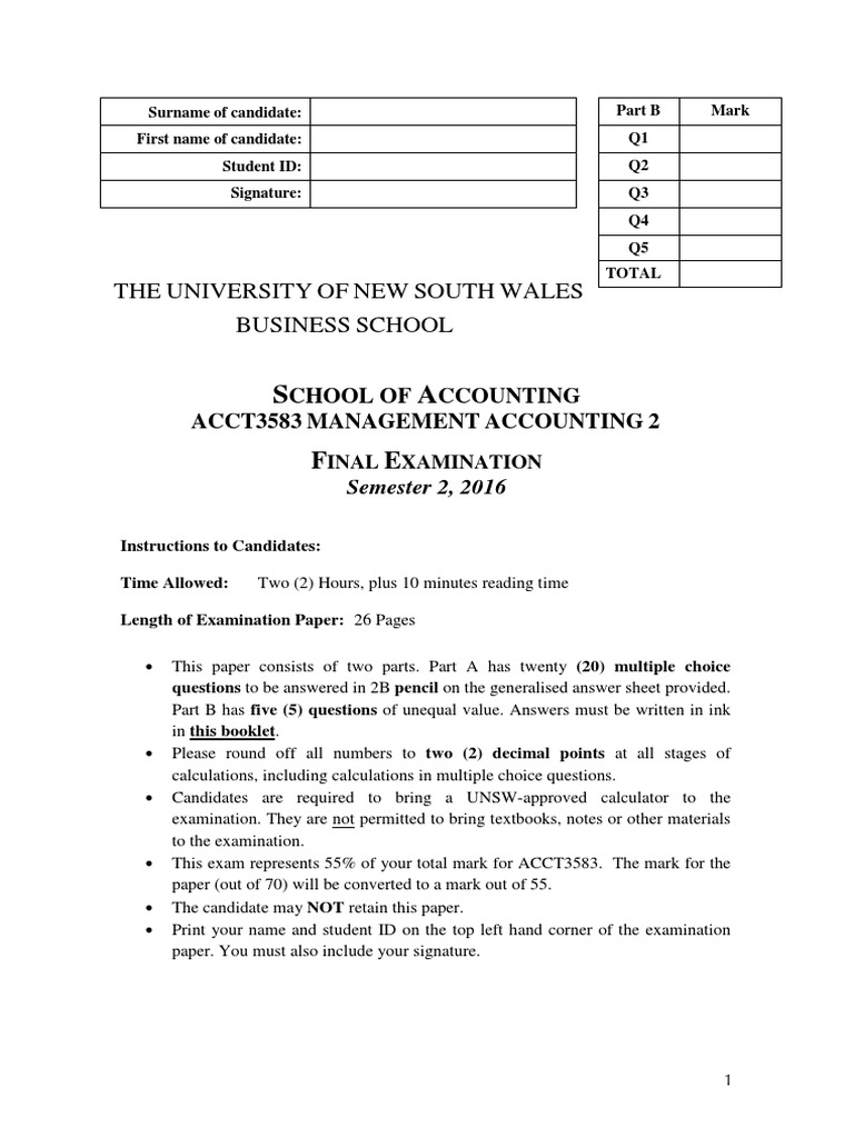 Cover Page for ACCT3583 Final Exam Paper