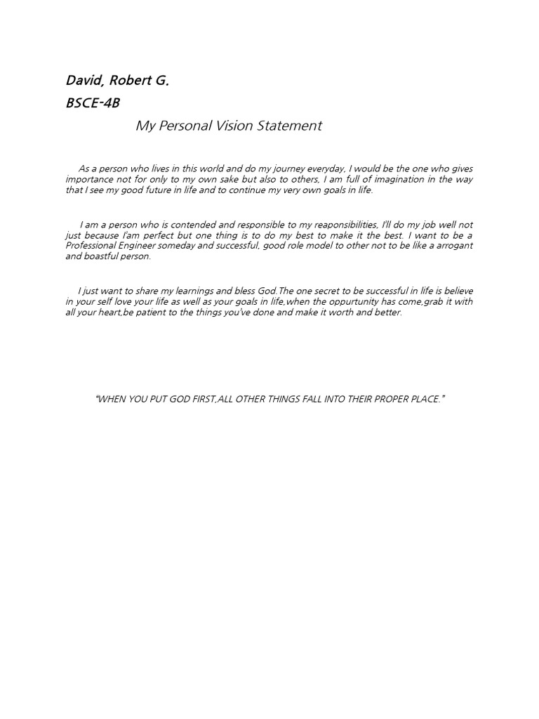 Personal Vision Statement for Success | PDF | Self-Improvement