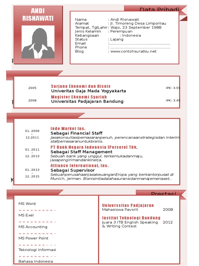 3 Download Contoh CV Atau Daftar Riwayat Hidup Terbaik File Word | PDF | Bisnis | Ilmu Sosial