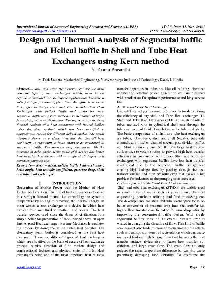 Design and Thermal Analysis of Segmental Baffle and Helical Baffle in ...