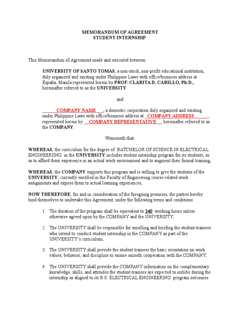 DRAFT MOA-Internship 2016 | PDF | Internship | Job Hunting