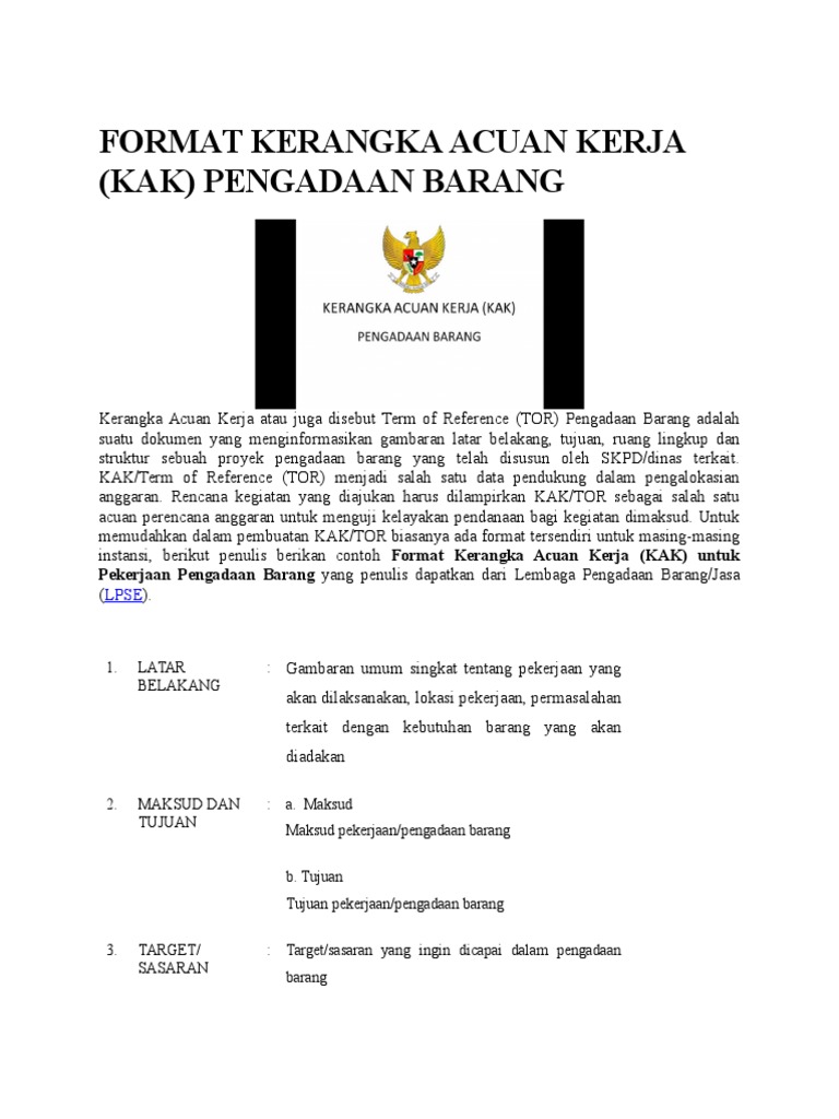 Format Kerangka Acuan Kerja | PDF