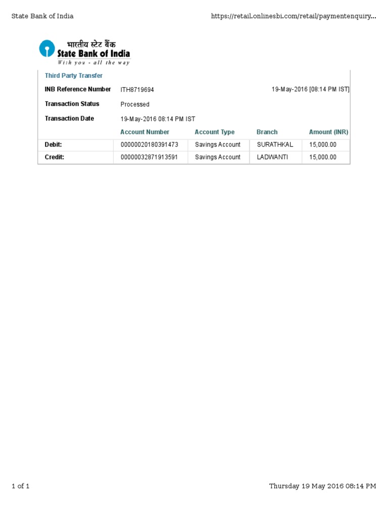 Third Party Transfer: INB Reference Number Transaction Status ...