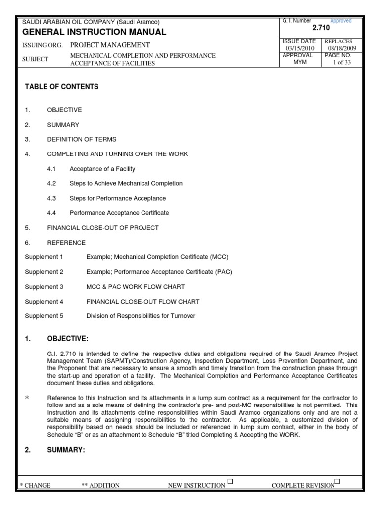 Aramco GI 2.710: Completion Standards | PDF | Project Management ...