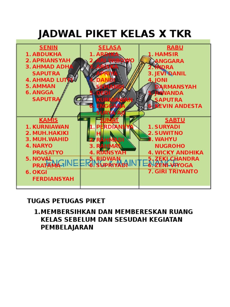 Jadwal Piket Kelas X TKR | PDF | Perjalanan